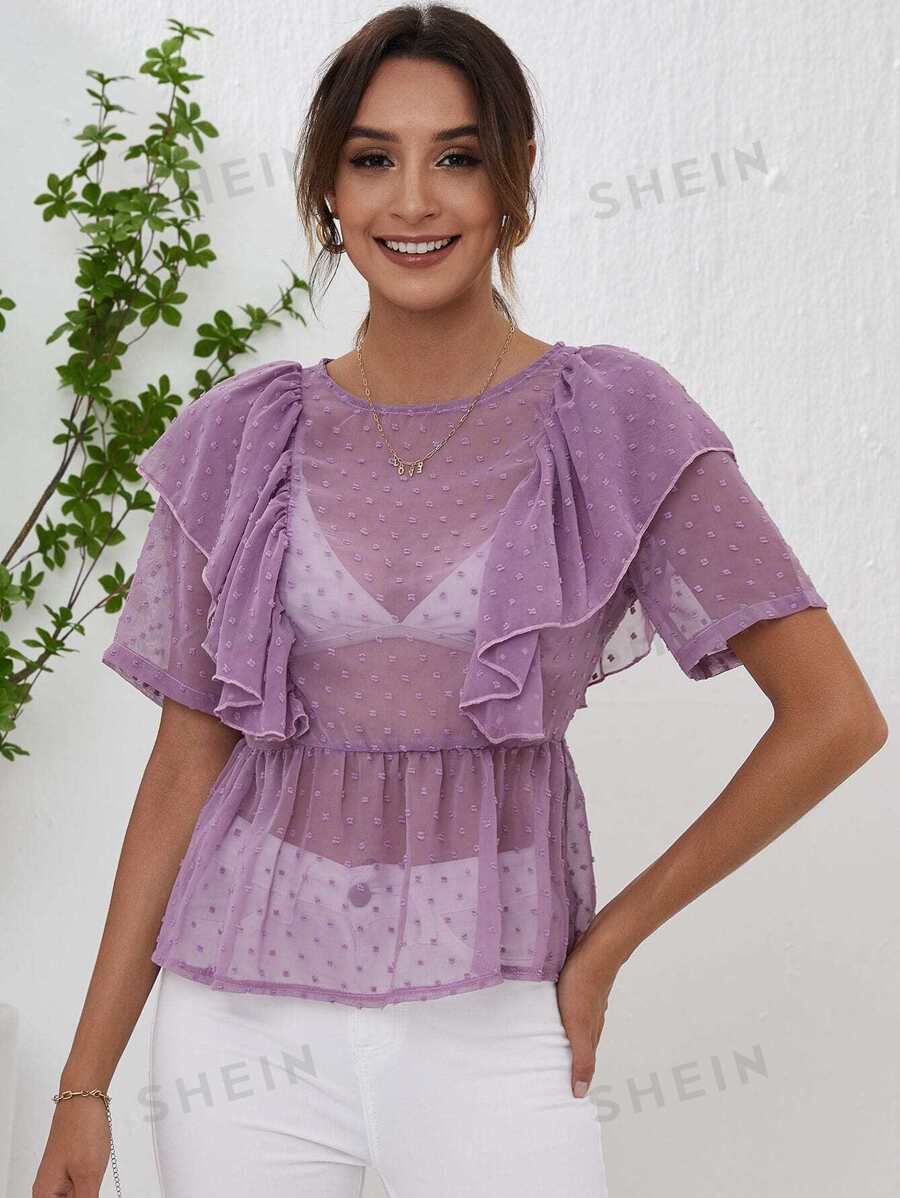 SHEIN Unity Top Péplum À Volants En Mousseline De Soie Transparent ...