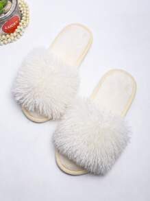 Open Toe Wide Fit Fluffy Slippers | SHEIN USA