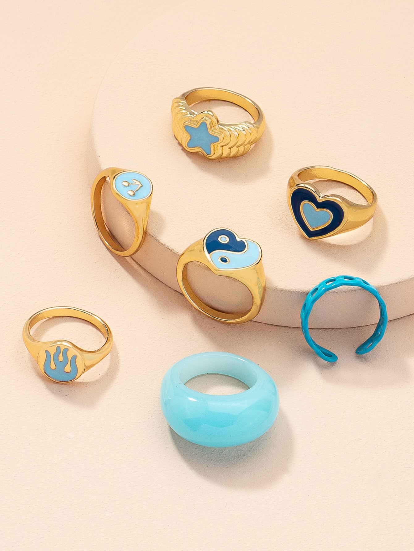 7pcs Heart Decor Ring