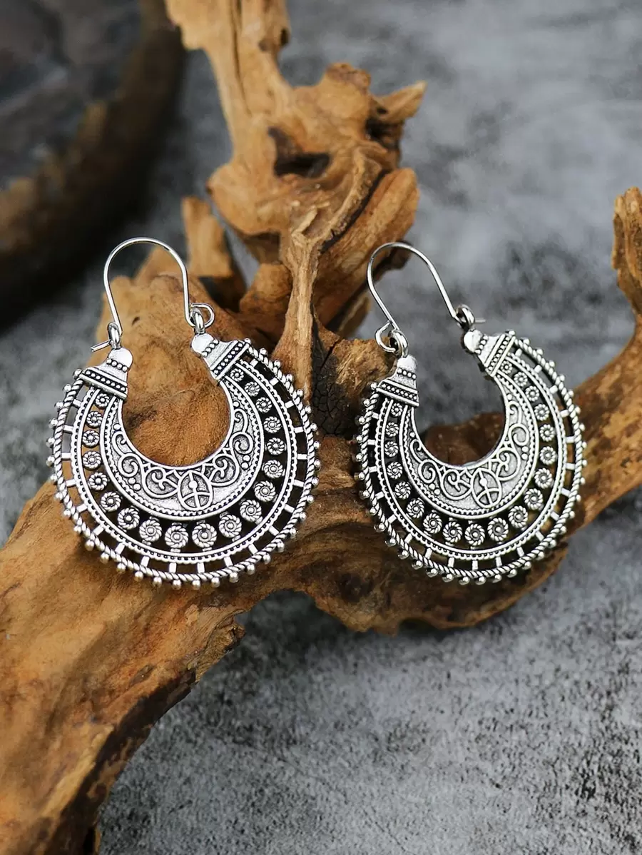 TopHanqi 1pair Ancient Silver Color Geometric Hollow Out Dangle ...