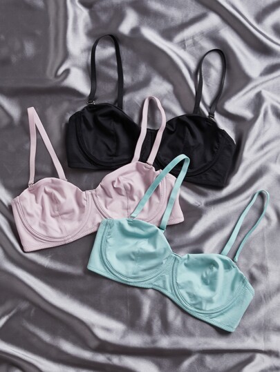 3pack Plain Underwire Microfiber Soft Cup Bra Set | SHEIN USA