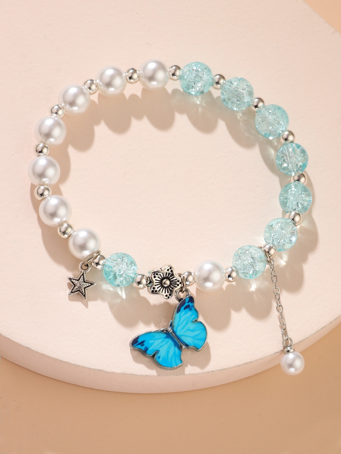 Girls Butterfly Charm Beaded Bracelet