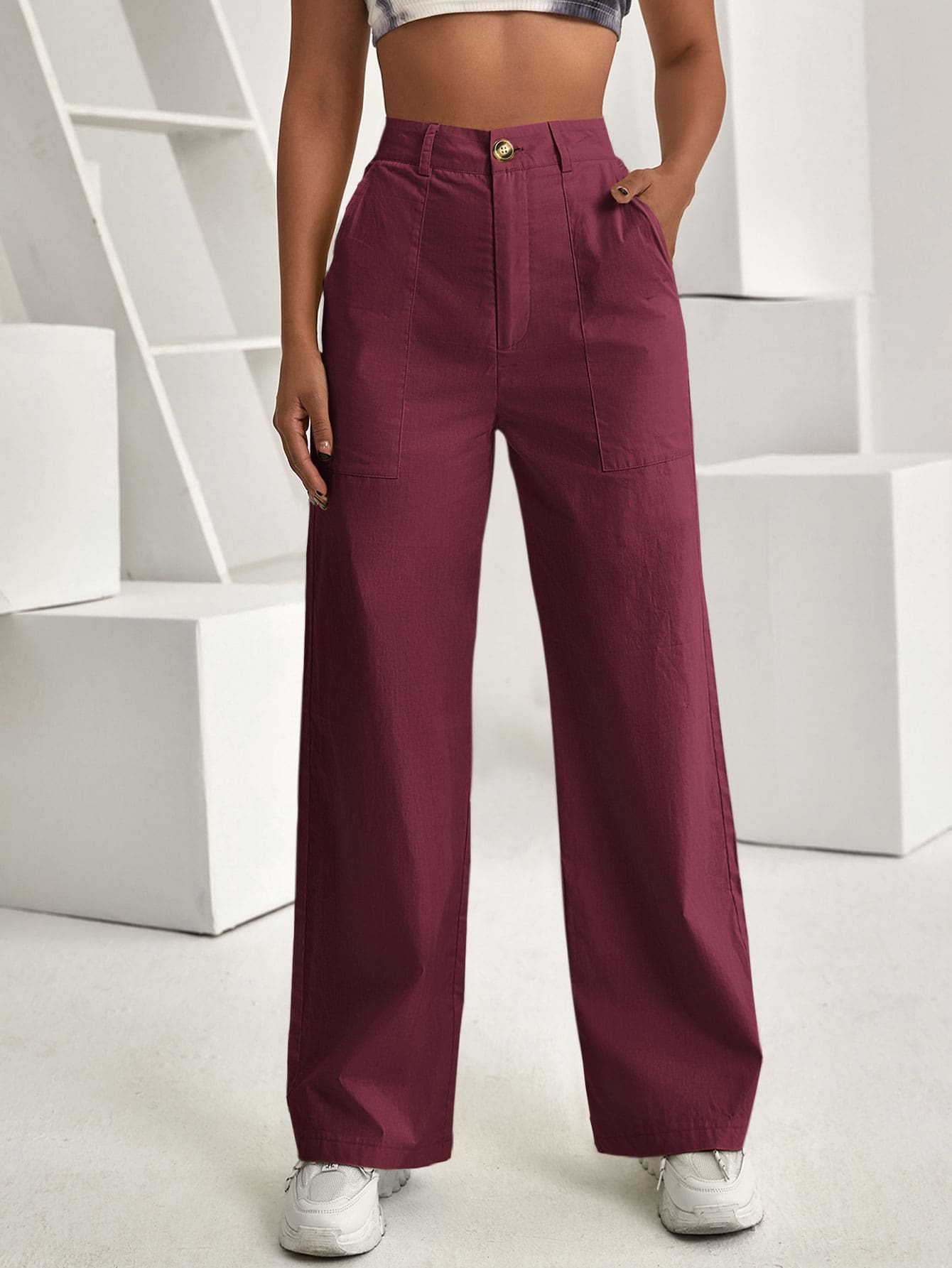 High Waist Slant Pocket Wide Leg Pants