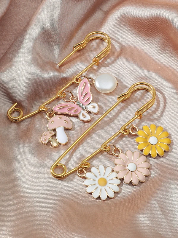2pcs Flower Charm Safety Pin Brooch | SHEIN USA