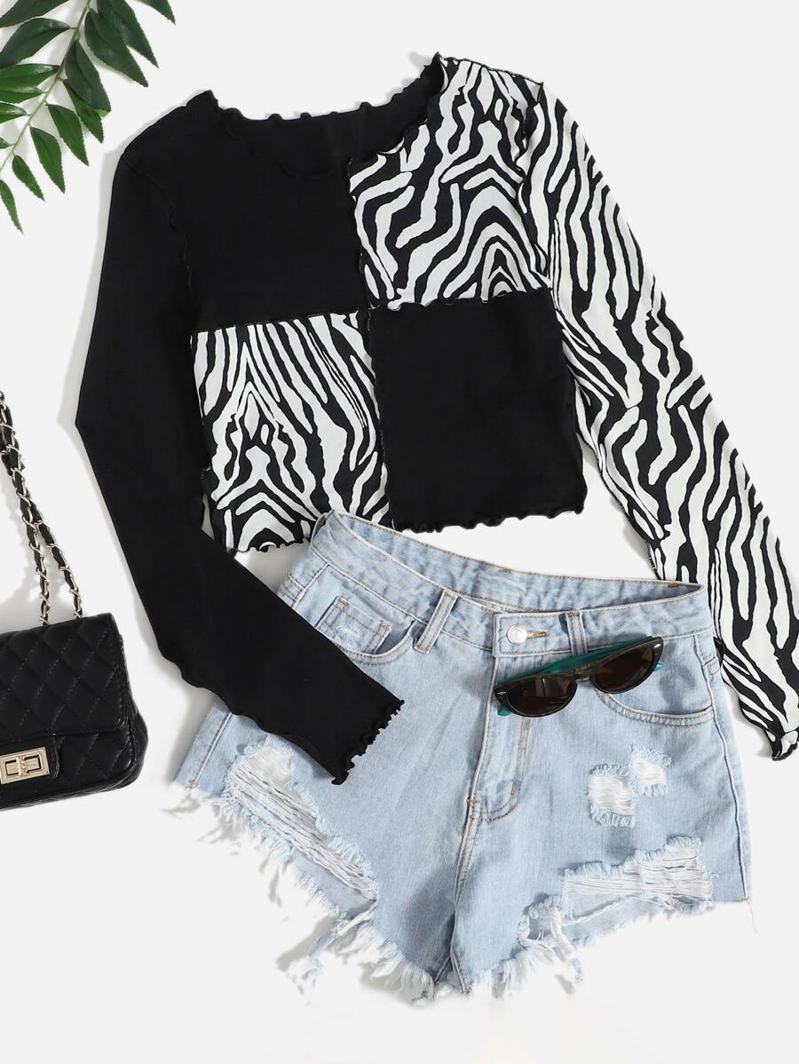 SHEIN EZwear Zebra Stripe Seam Side Scoop Neck Top | SHEIN UK