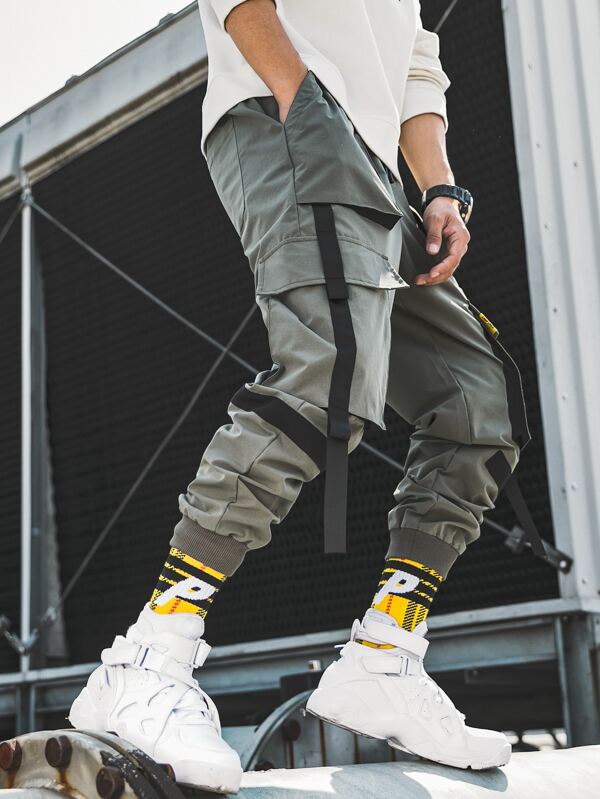 Manfinity EMRG Men Ribbon Flap Pocket Cargo Pants | SHEIN USA