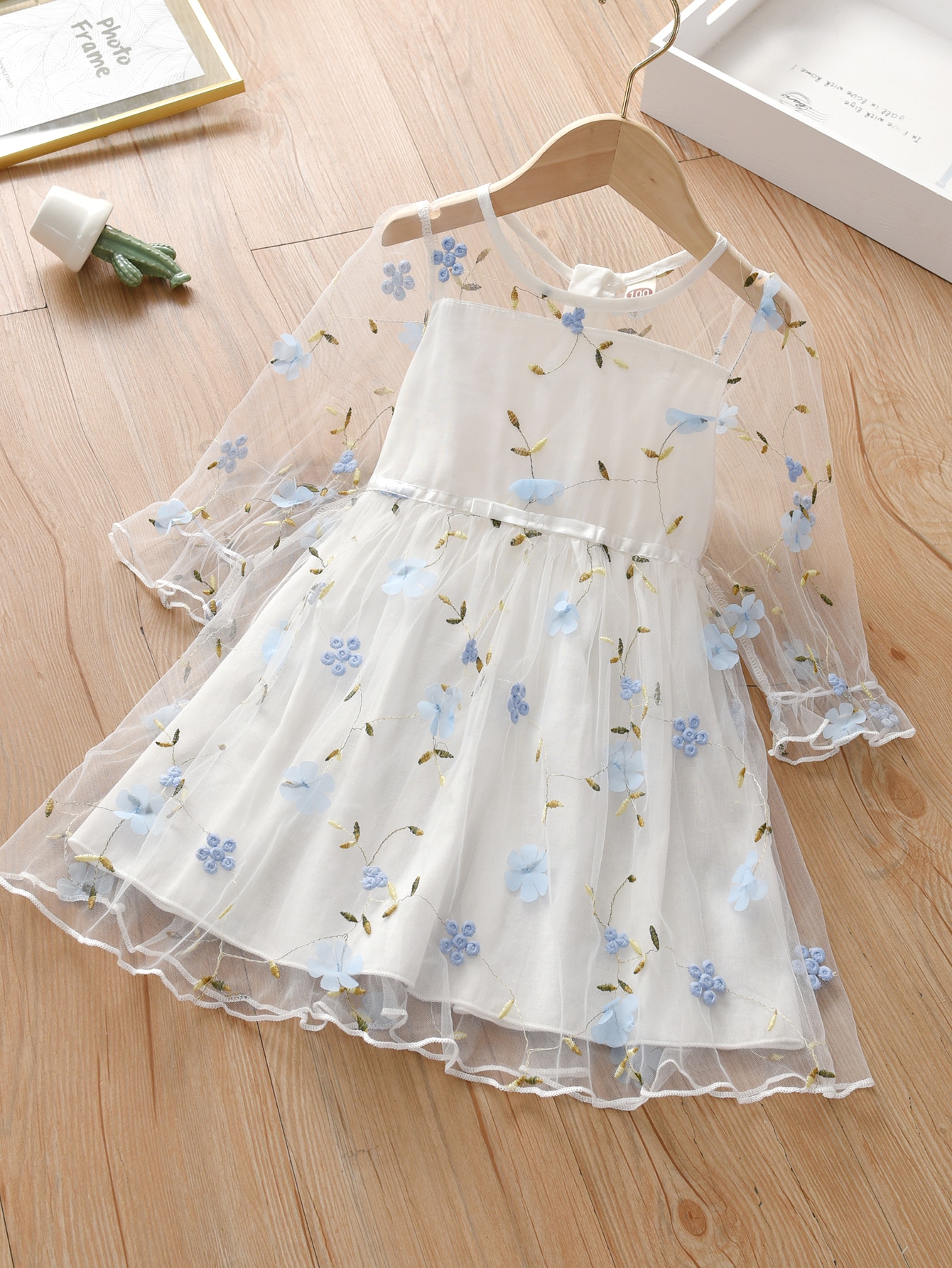 Toddler Girls Floral Embroidery Mesh Dress