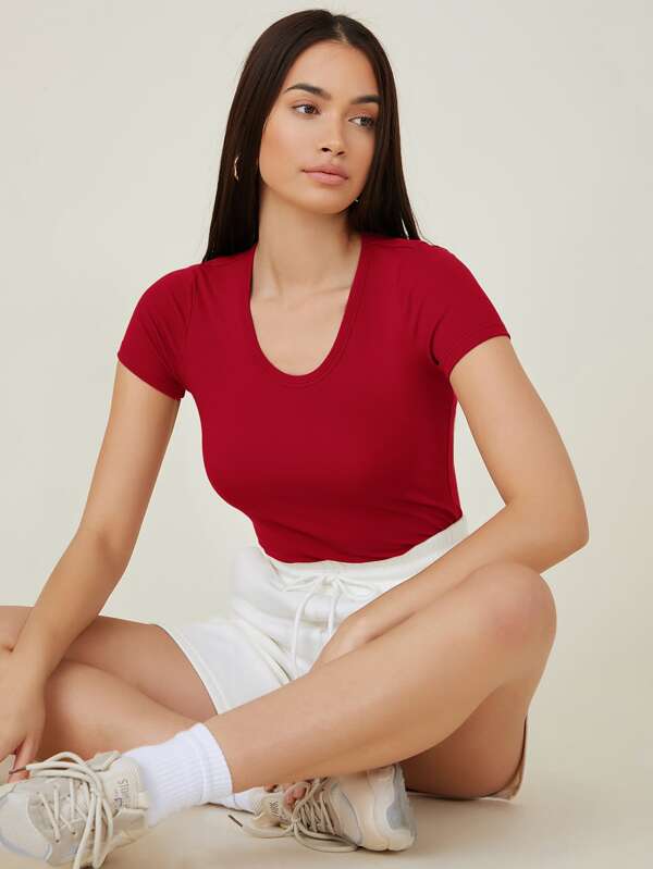 SHEIN BASICS Cotton Cap Sleeve Fitted Tee | SHEIN USA