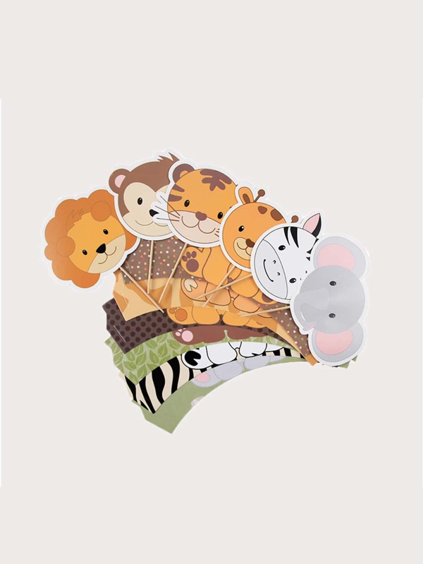 6pcs Paper Cake Wrapper & Topper, Cute Cartoon Animal Design Cake ...