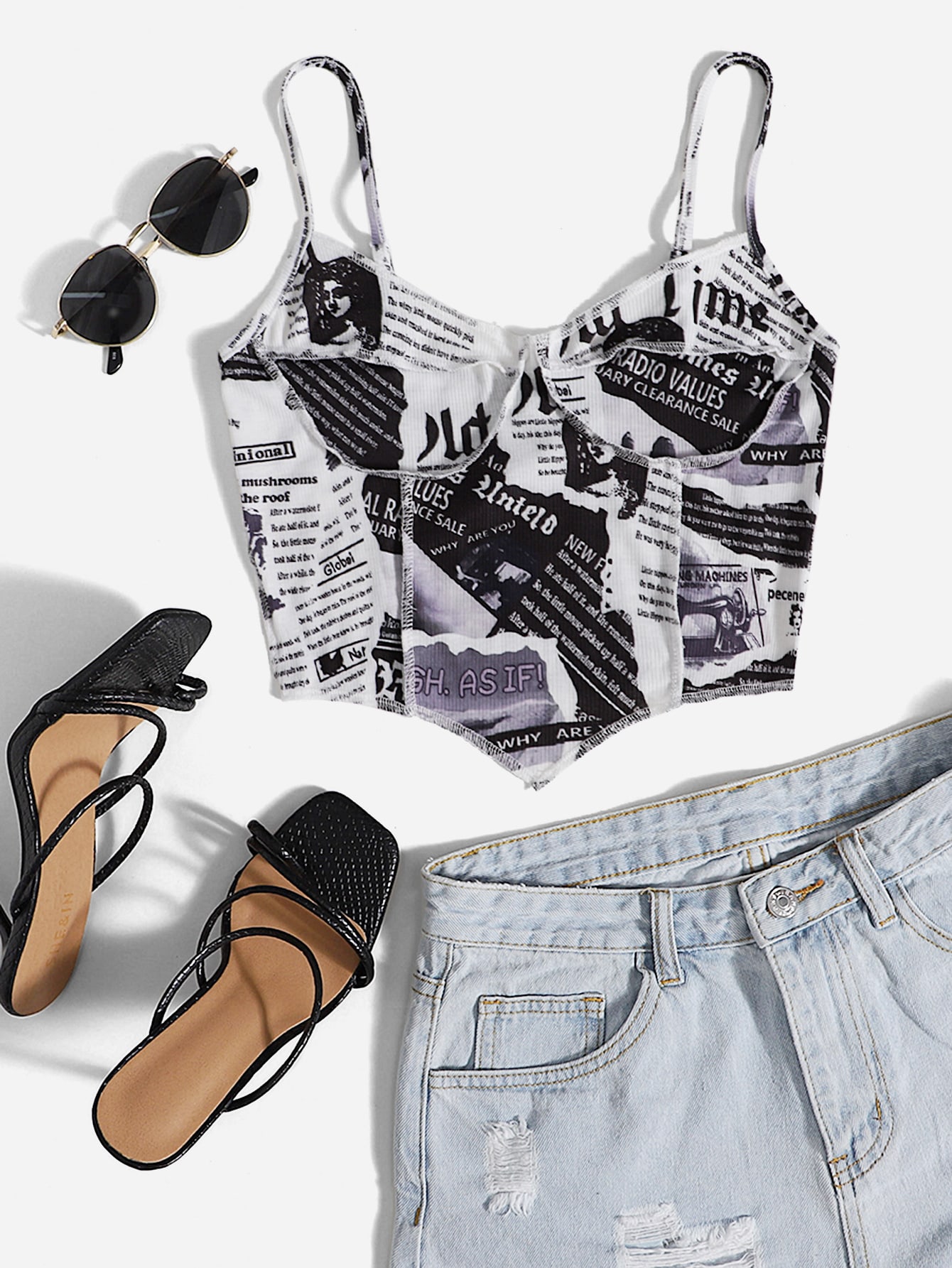 SHEIN Newspaper Print Bustier Cami Top | SHEIN UK