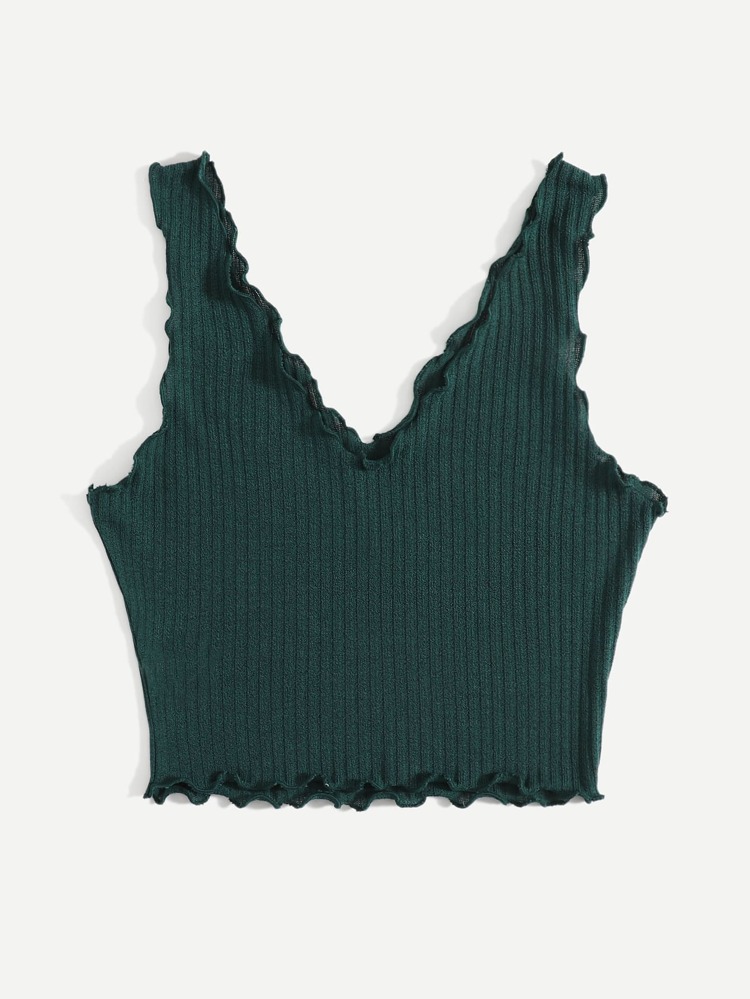 Shein Unity Solid Rib Knit Lettuce Trim Tank Top Shein Uk