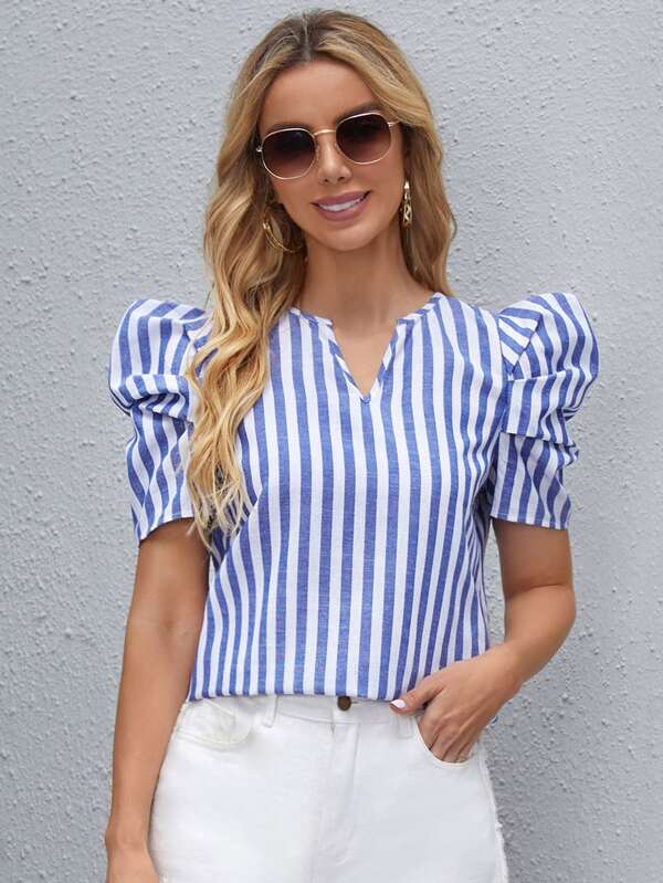 SHEIN Clasi Striped Puff Sleeve Top | SHEIN USA