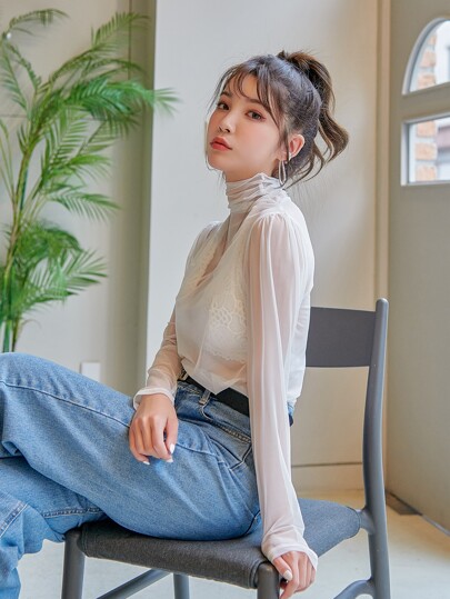 DAZY High Neck Sheer Mesh Top | SHEIN USA