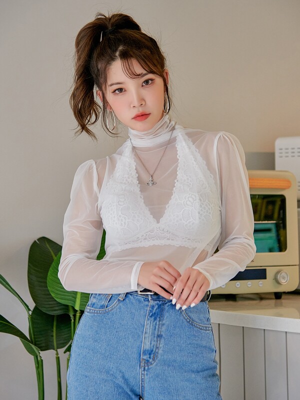 DAZY High Neck Sheer Mesh Top | SHEIN USA