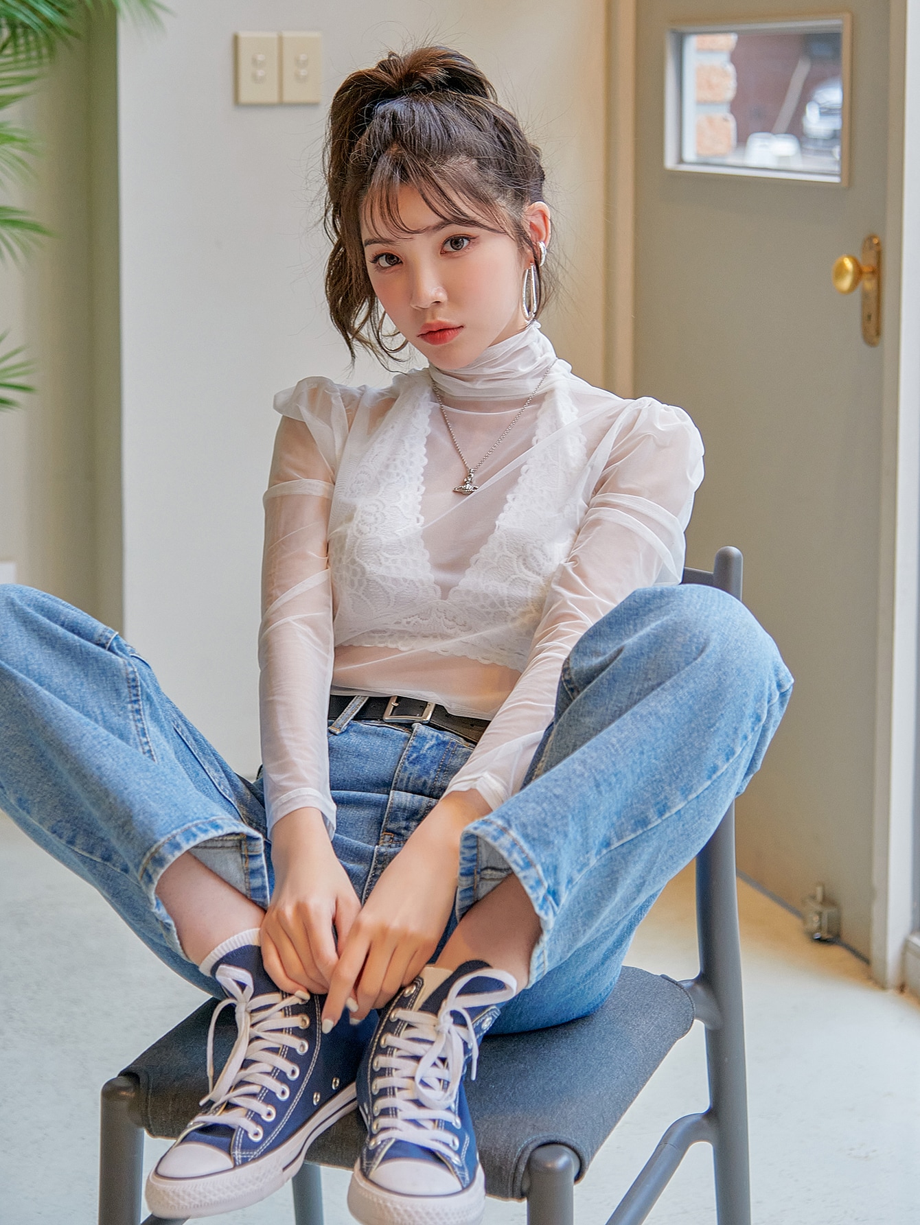 DAZY High Neck Sheer Mesh Top | SHEIN USA