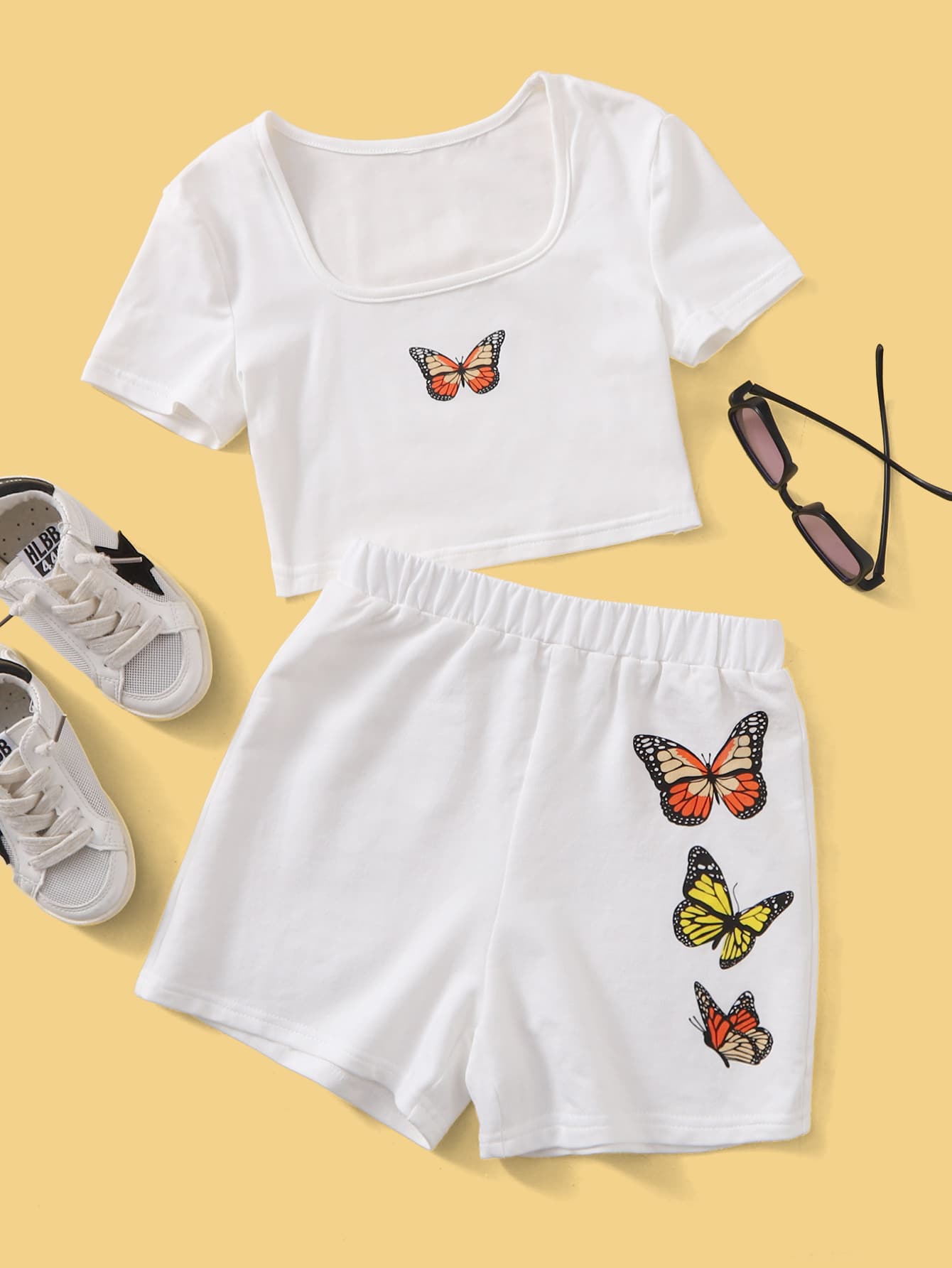Girls Butterfly Print Top & Shorts Set