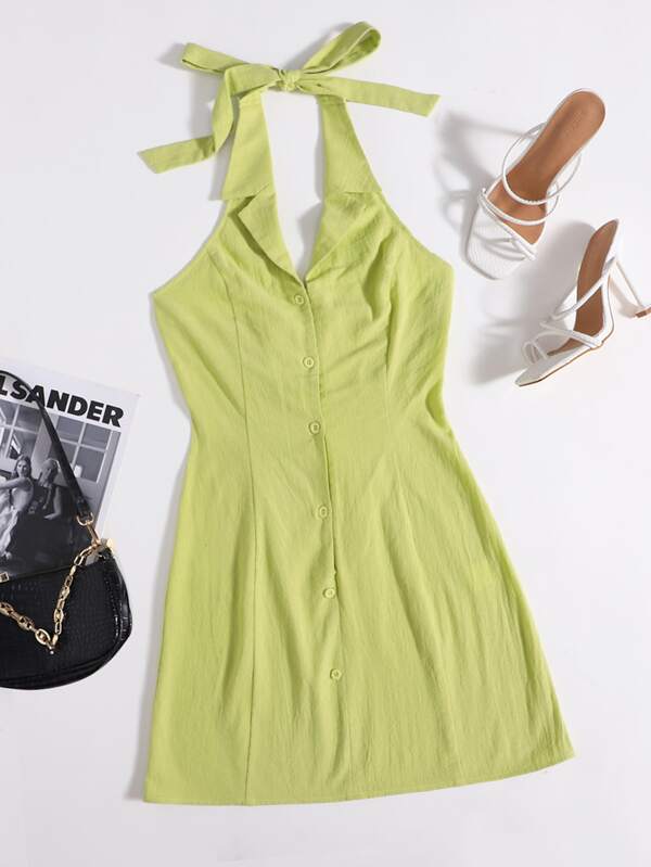 SHEIN Qutie Button Front Low Back Bodycon Dress | SHEIN UK