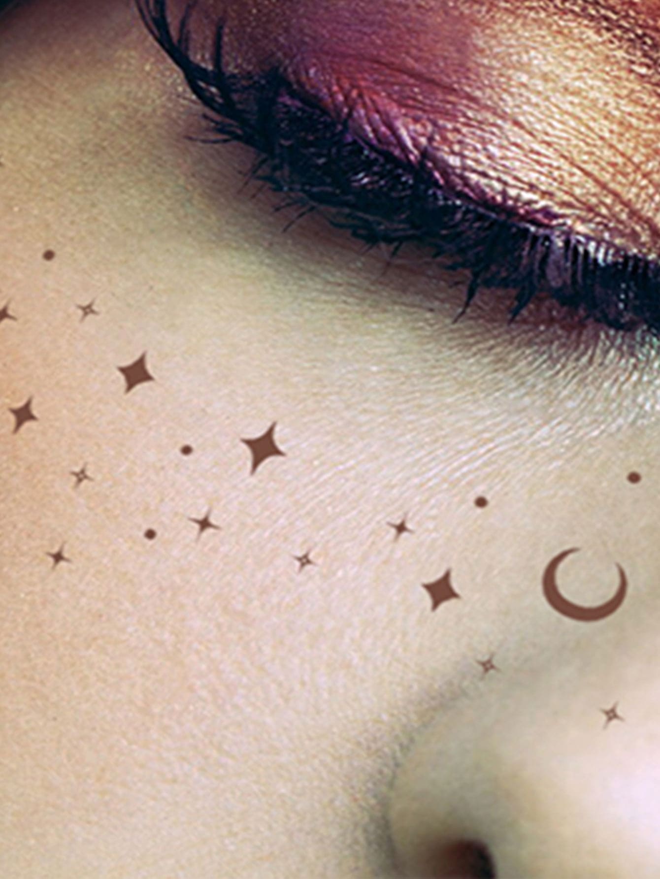 ملصقات وشم وجه , 1 قطعة قمر ونجم وشم يمكن التخلص منه للنساء , قمر ونجم ...
