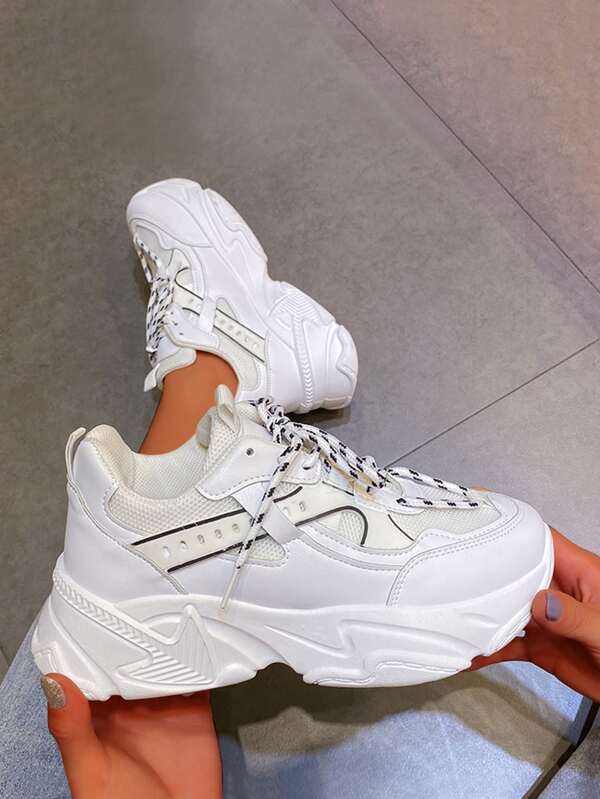 Minimalist Lace Up Front Chunky Sneakers | SHEIN USA