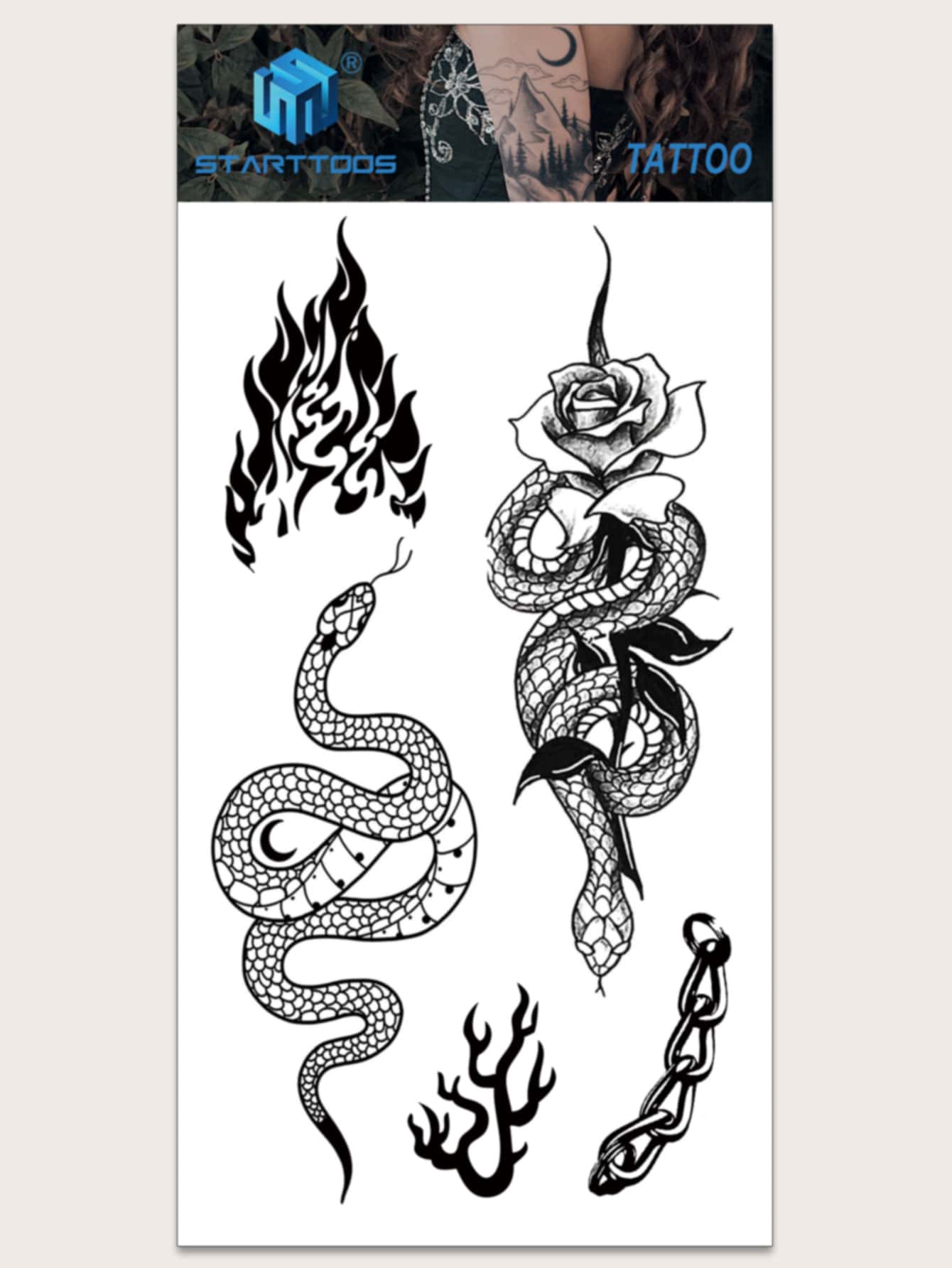 Tattoo sticker, 1 vel tijdelijke tatoeages met slangen en bloemen voor ...