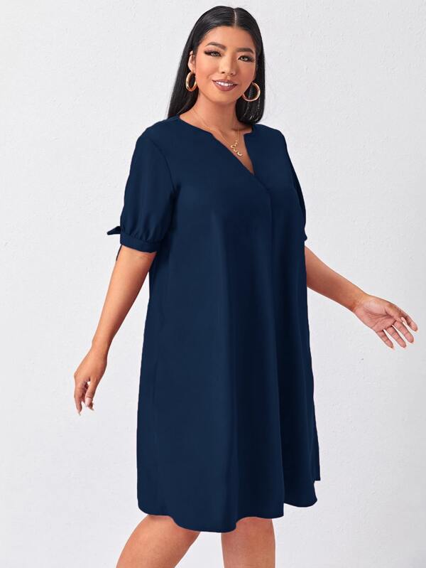 Plus Solid Knotted Tunic Dress | Shein Usa