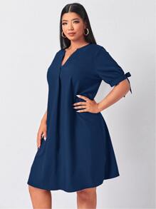 Plus Solid Knotted Tunic Dress | Shein Usa