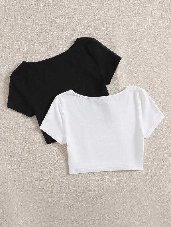 Shein Ezwear 2pcs Scoop Neck Solid Tee Shein