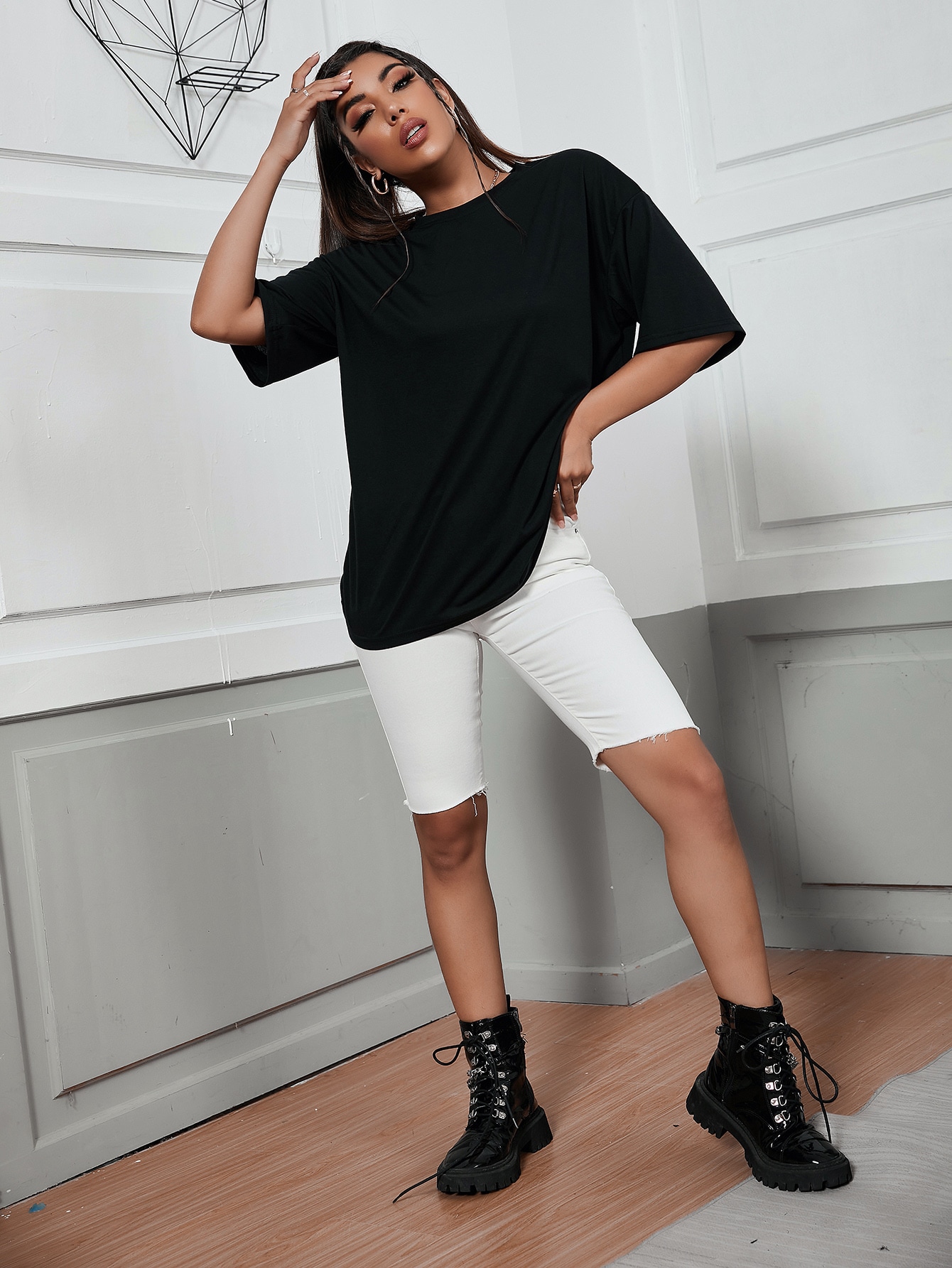 SHEIN EZwear Solid Drop Shoulder Tee | SHEIN UK