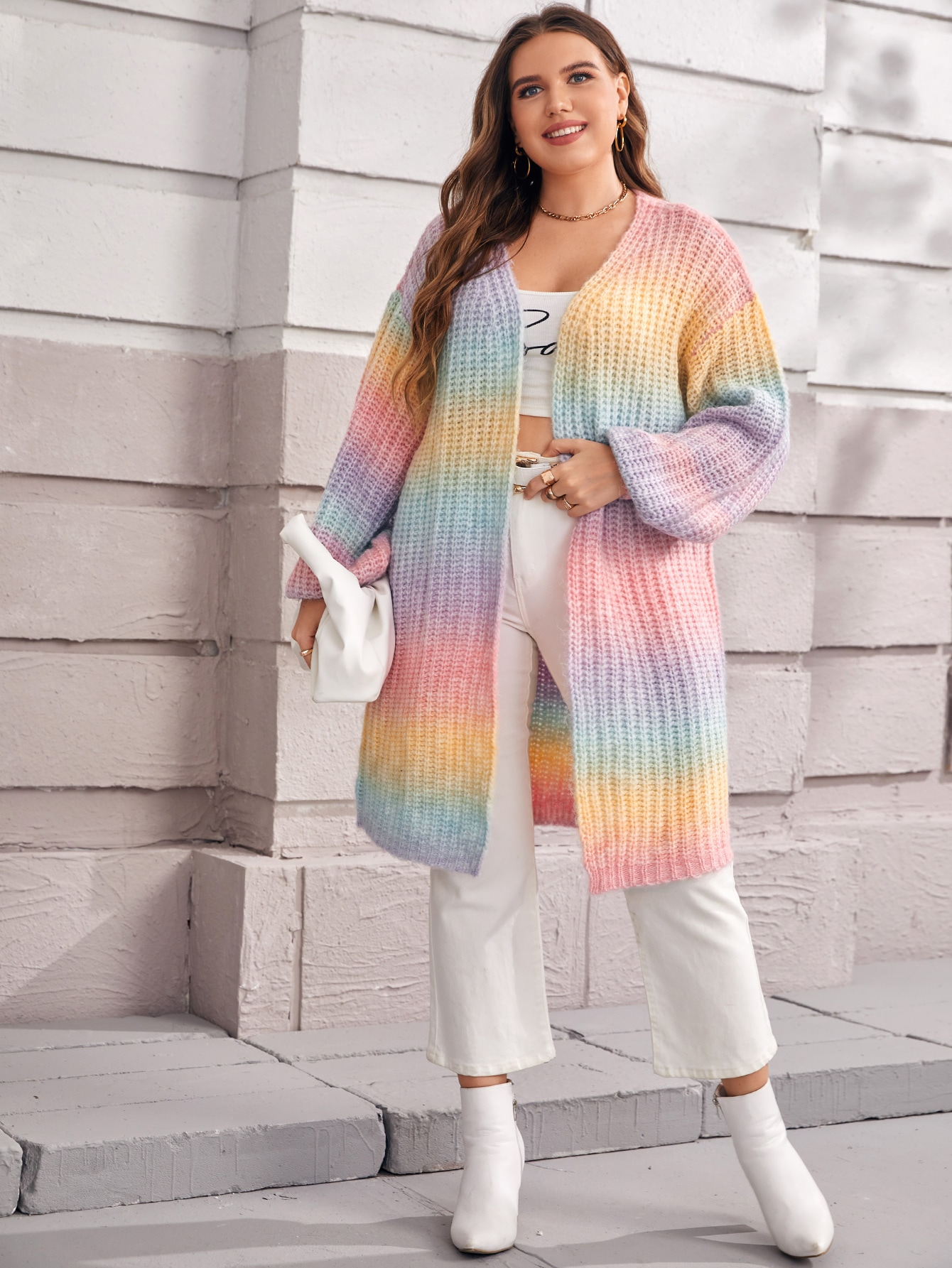 Plus Ombre Pattern Drop Shoulder Ribbed Knit Cardigan | SHEIN USA