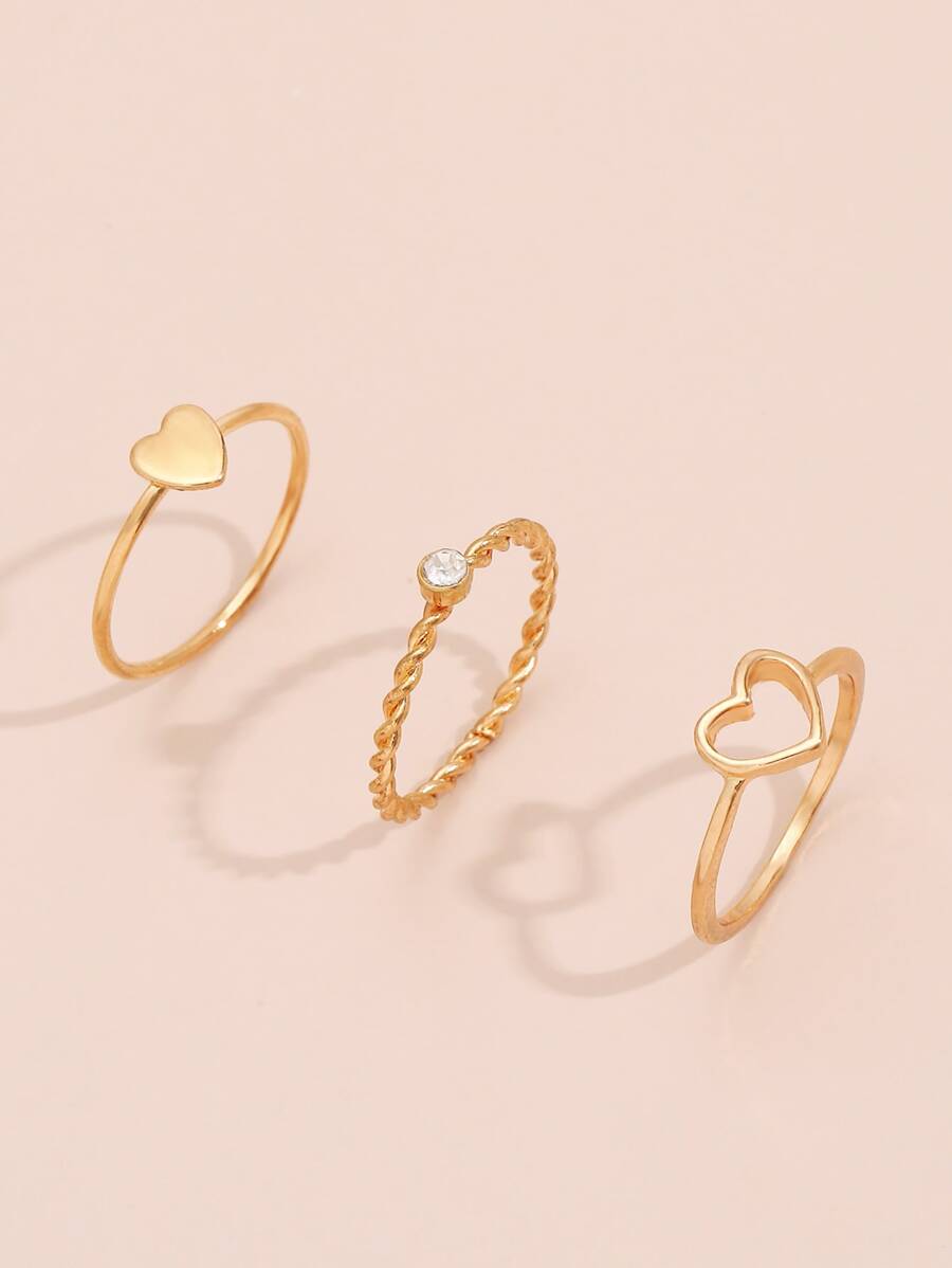3pcs Heart Decor Ring | SHEIN UK