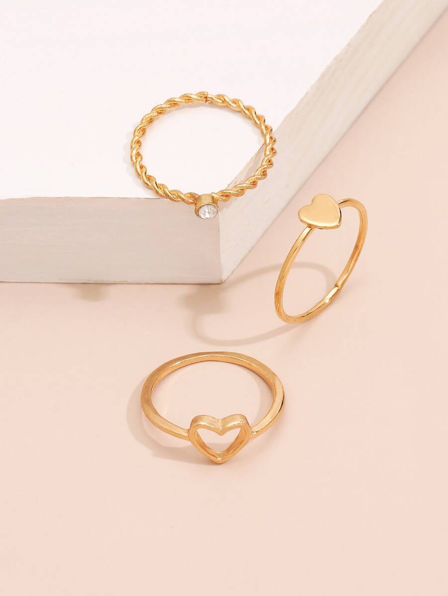 3pcs Heart Decor Ring | SHEIN UK