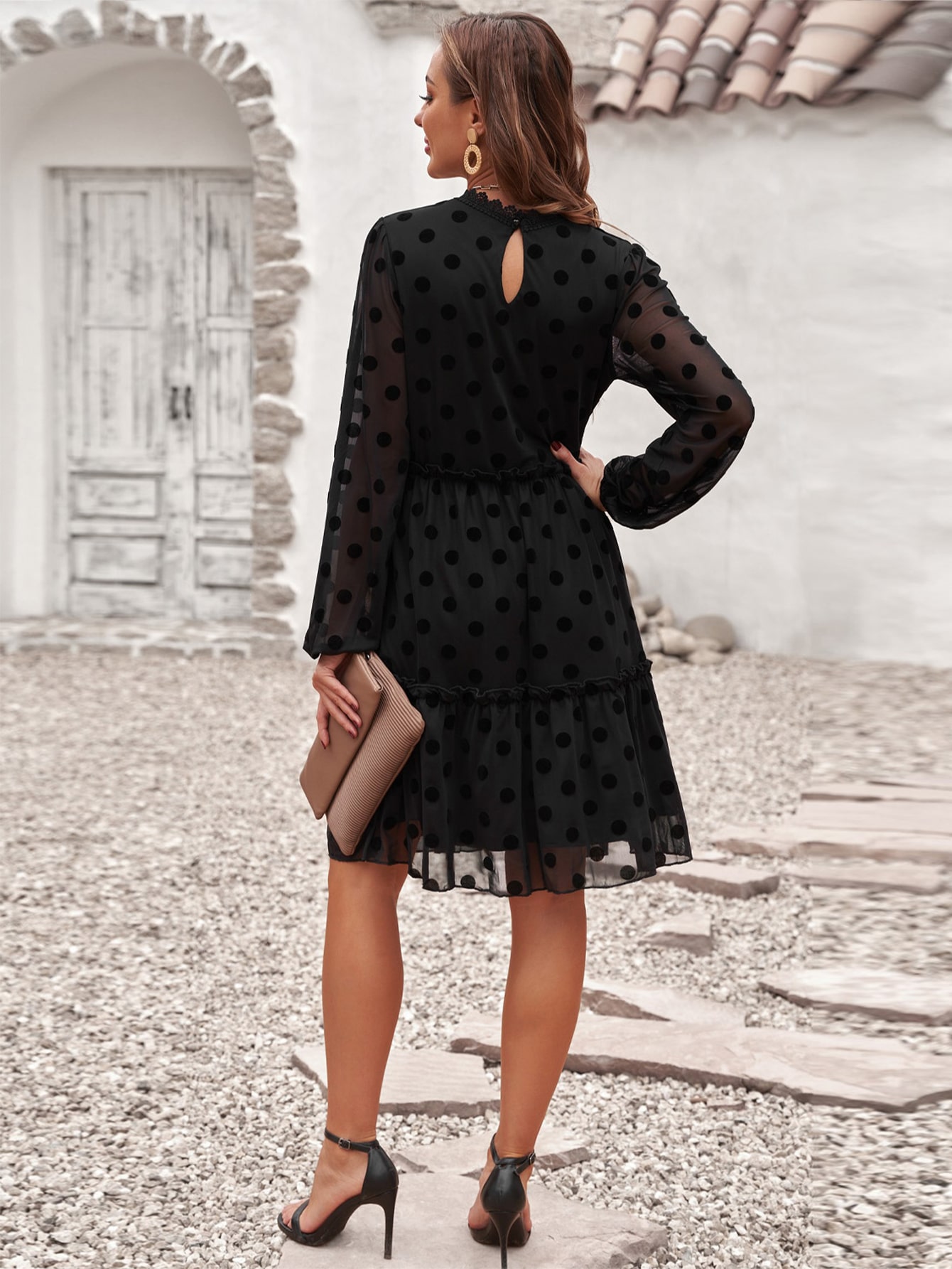 Polka Dot Keyhole Back Mesh Dress | SHEIN USA