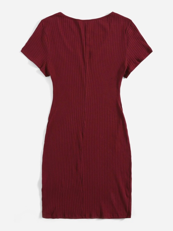 Shein Ezwear Plus Notched Collar Rib Knit Solid Dress Shein Uk