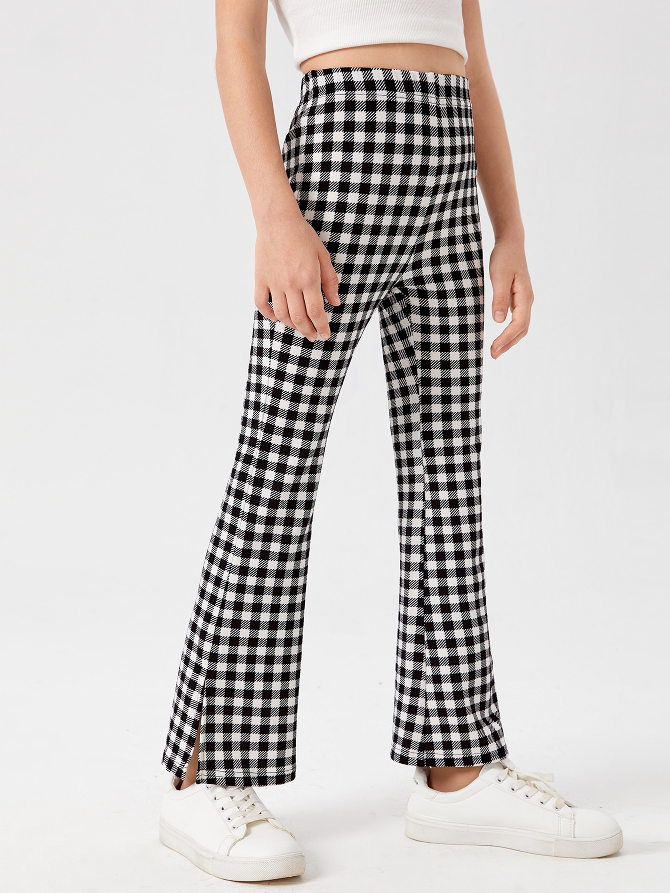 Fille Pantalon évasé à carreaux fendu