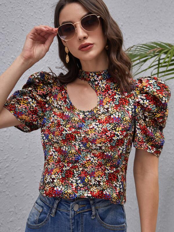 Shein Clasi Ditsy Floral Cut Out Detail Top Shein Usa