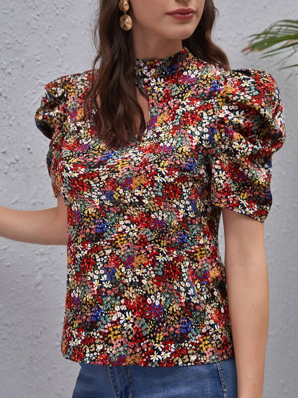 Shein Clasi Ditsy Floral Cut Out Detail Top Shein Usa