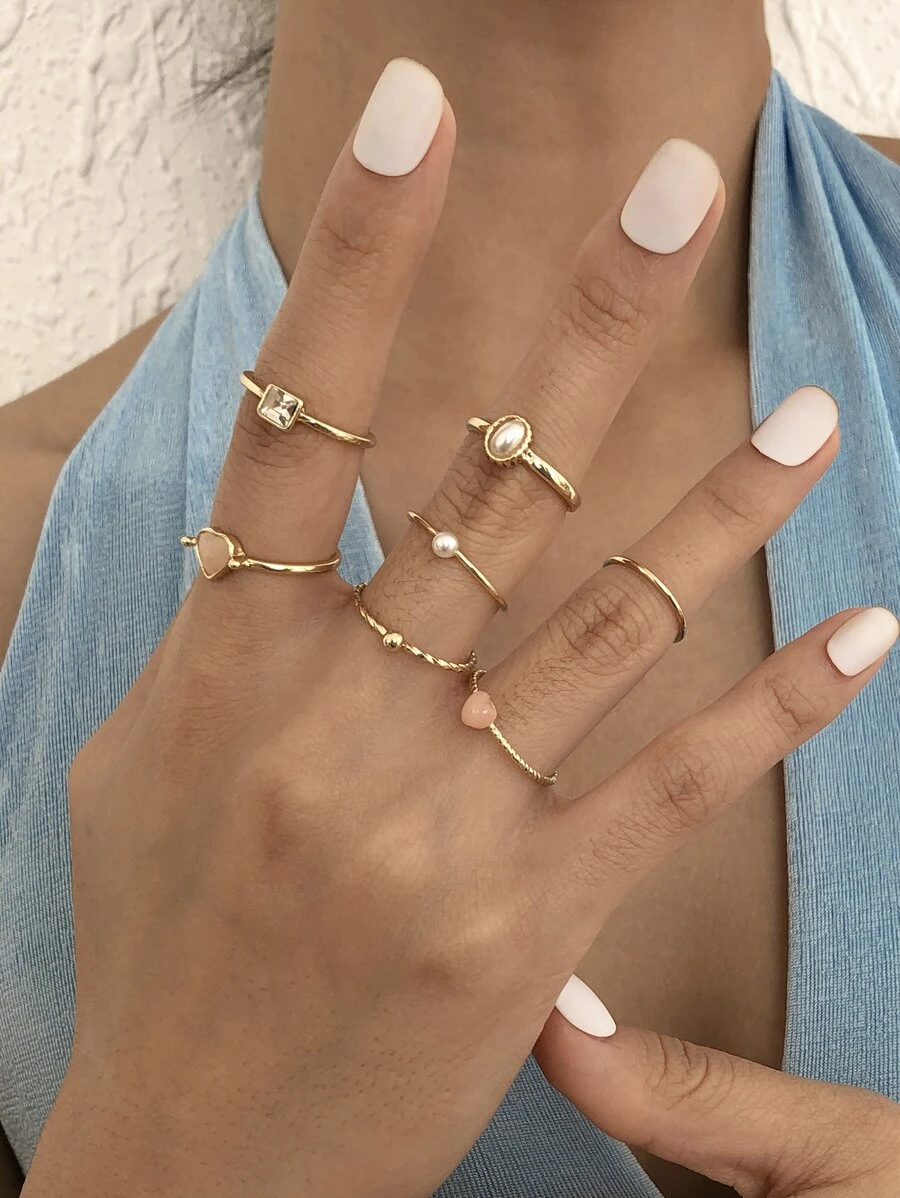 7pcs Heart Decor Ring | SHEIN USA