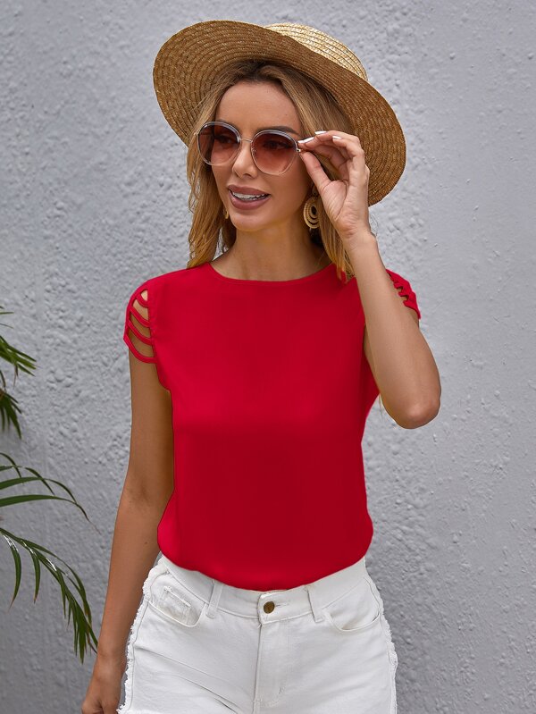 SHEIN LUNE Solid Cut Out Detail Top | SHEIN UK