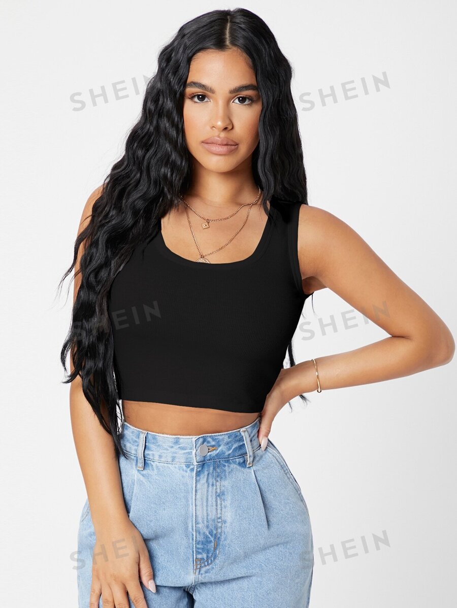 SHEIN PETITE Rib-knit Crop Tank Top | SHEIN UK