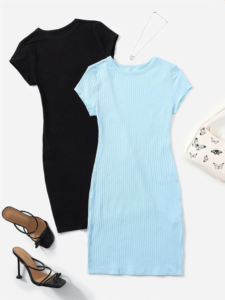 SHEIN EZwear 2 Packs Rib-Knit Dress | SHEIN USA