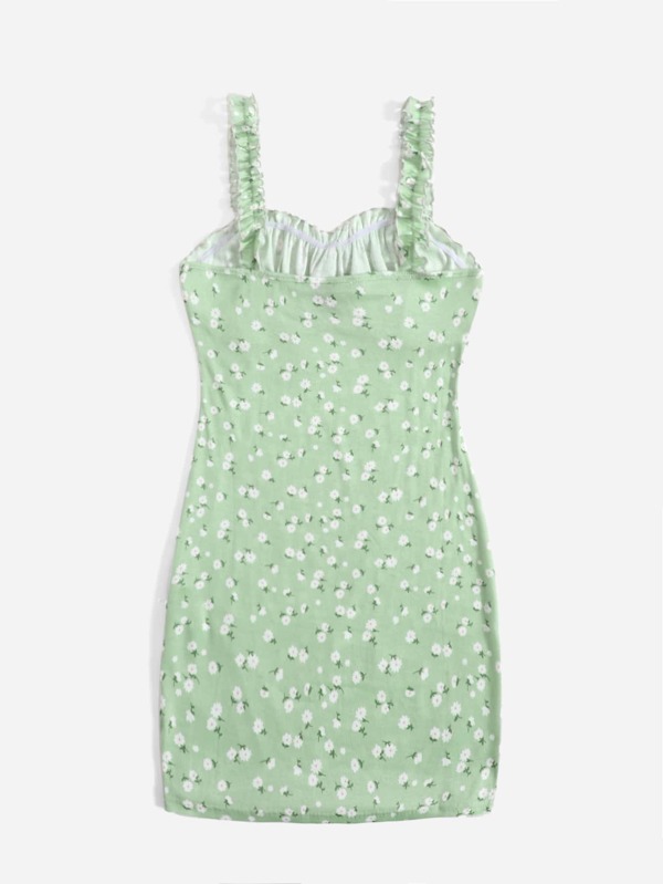 SHEIN WYWH Daisy Print Frilled Ruched Bust Tie Front Cami Dress | SHEIN USA