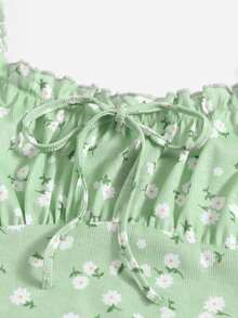 SHEIN WYWH Daisy Print Frilled Ruched Bust Tie Front Cami Dress | SHEIN USA
