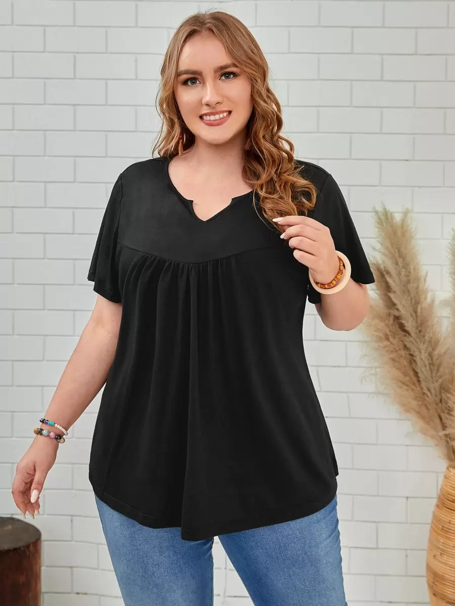 EMERY ROSE Plus Solid Notched Neck Tee | SHEIN USA