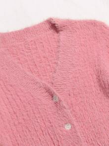 SHEIN Qutie Button Front Fuzzy Knit Cardigan | SHEIN USA