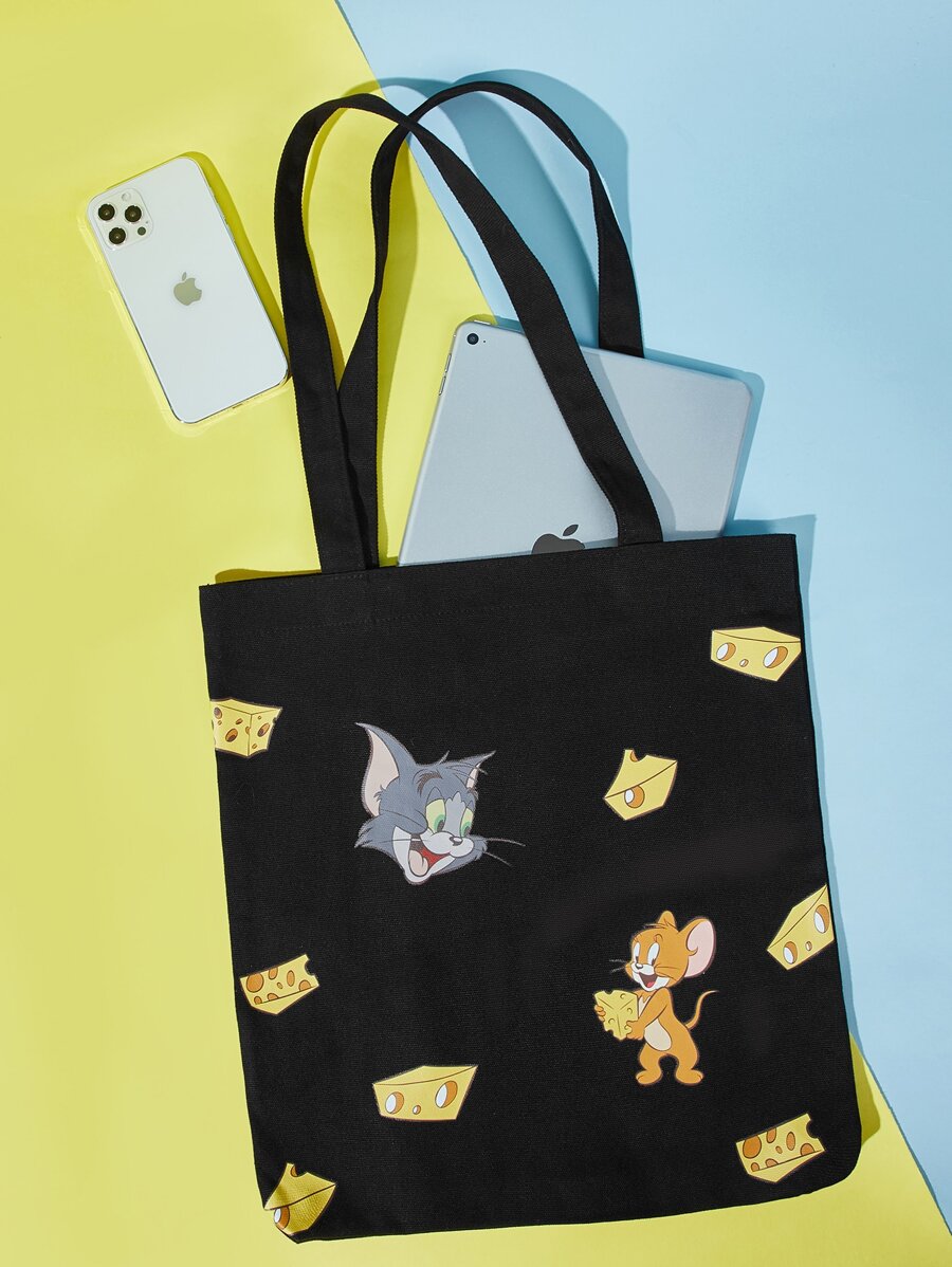 TOM & JERRY X SHEIN Cartoon Graphic Shopper Bag | SHEIN USA