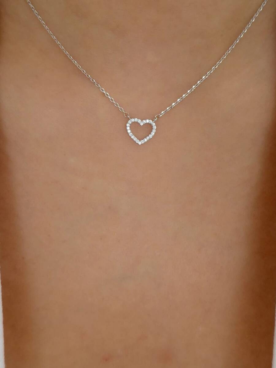 Rhinestone Heart Charm Necklace | SHEIN USA