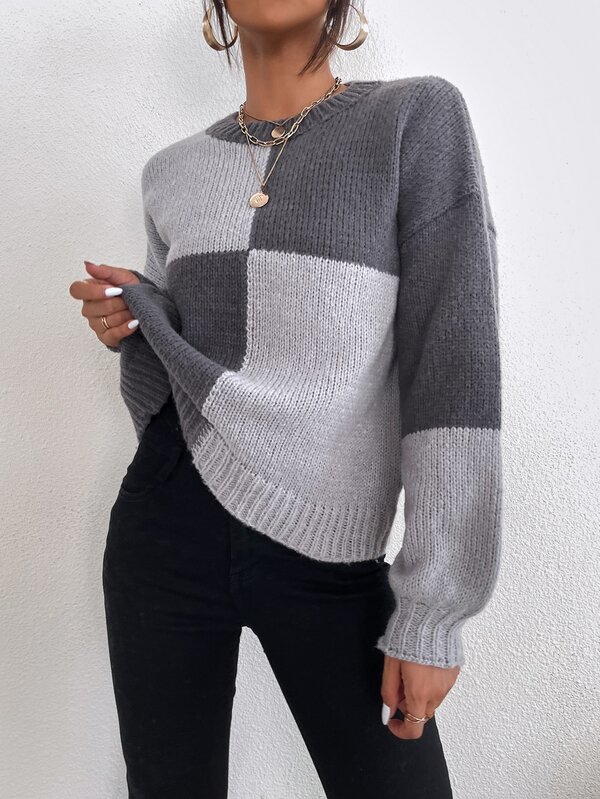 Color Block Drop Shoulder Sweater | SHEIN USA