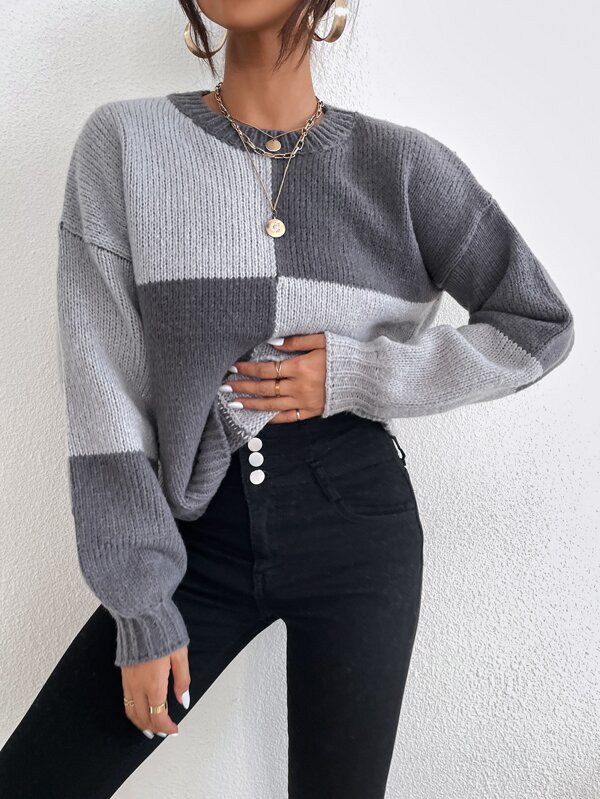 Color Block Drop Shoulder Sweater | SHEIN USA