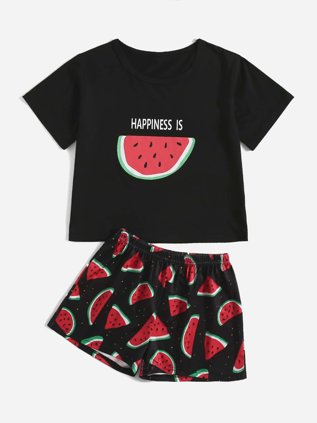 2pcs/set Fun Watermelon Print Sleepwear Set (top And Bottom) | SHEIN UK