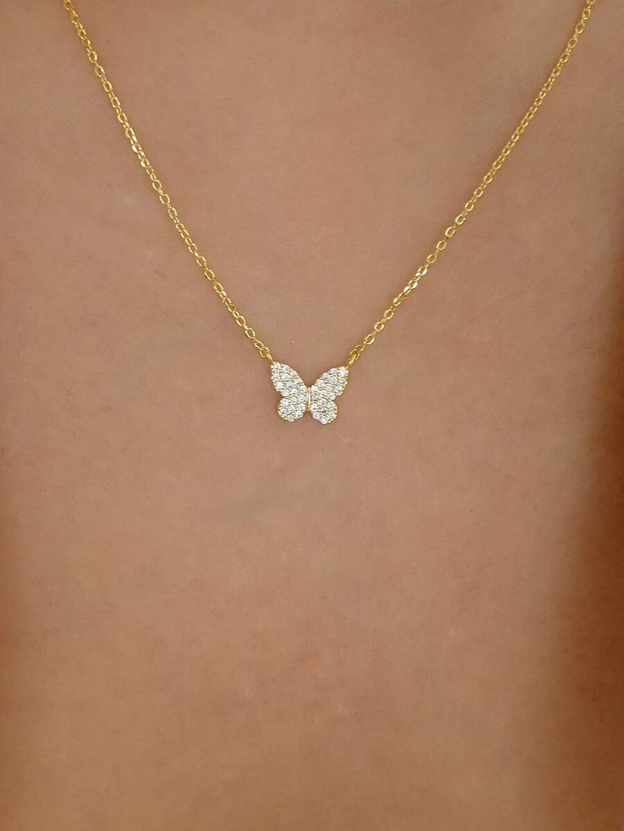 Rhinestone Butterfly Decor Necklace | SHEIN UK
